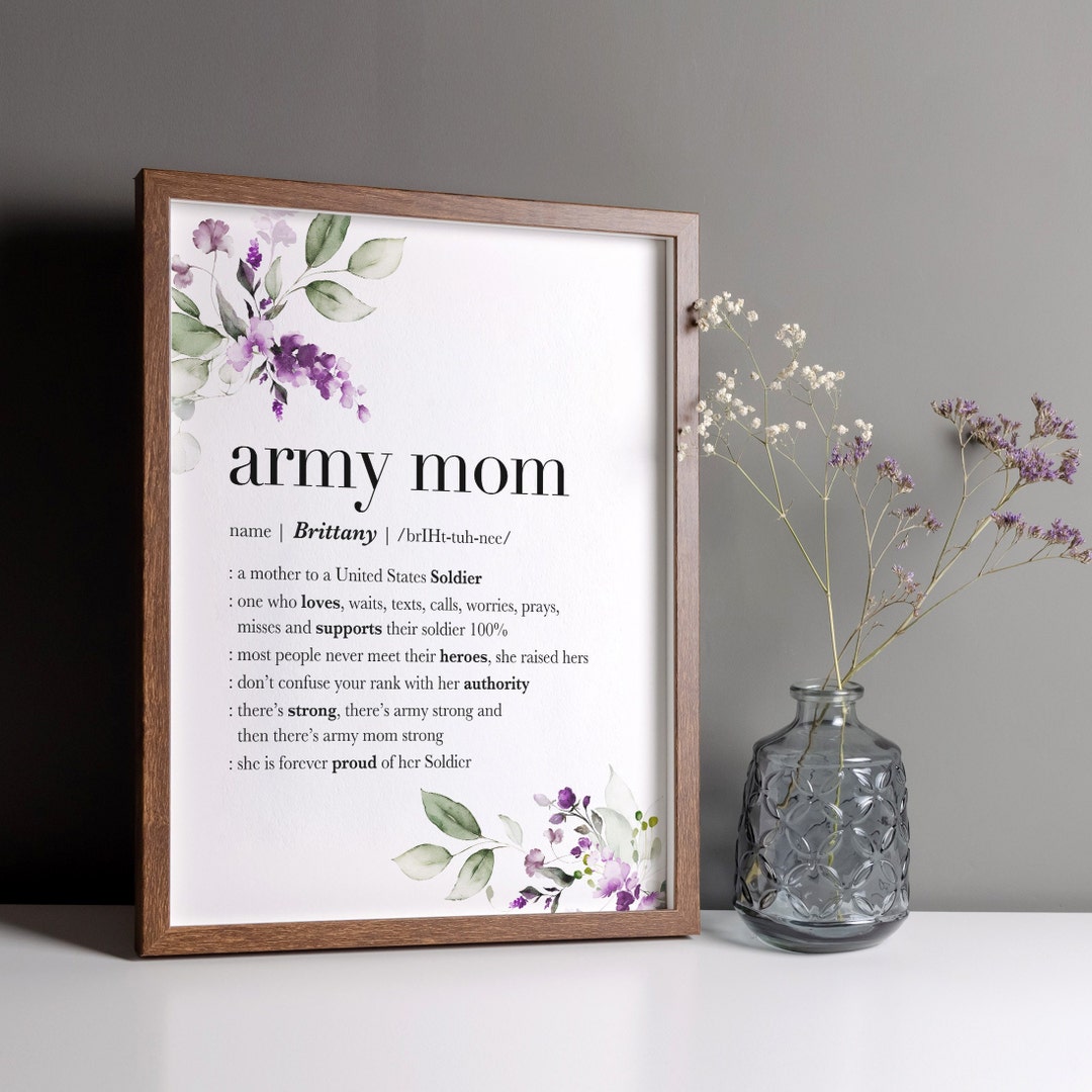 Custom Army Mom Print, Army Mom Gift, Purple Flowers Wall Decor for ...