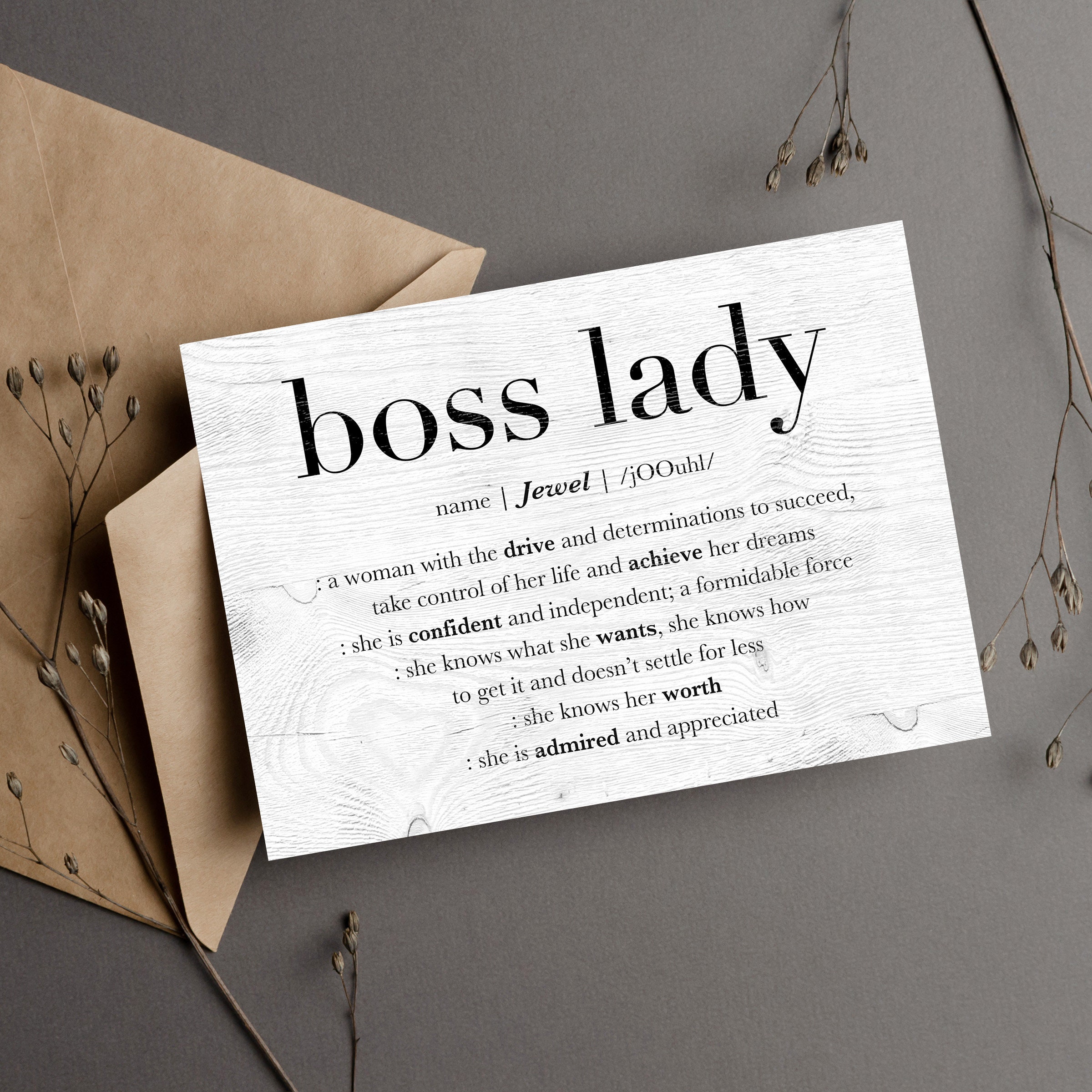 Personalized Boss Lady Card PRINTABLE Girl Boss Babe Card - Etsy