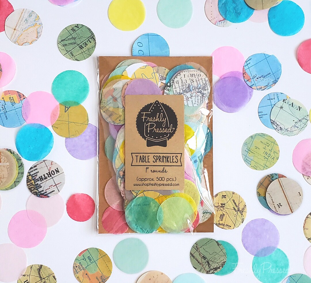 Maps Confetti Table Sprinkles! 1” Tissue Rounds & Paper Rounds. Table ...