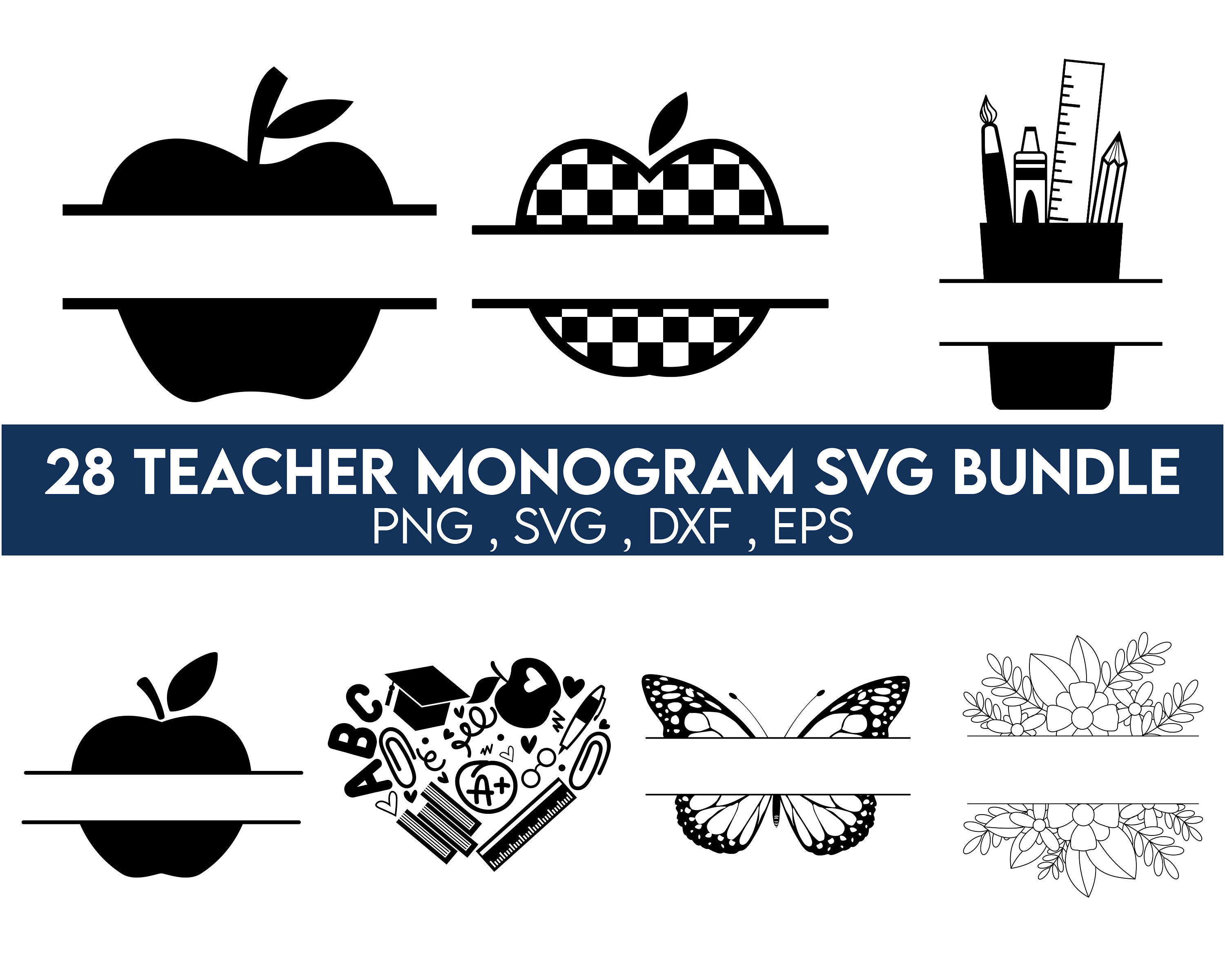 Teacher Monogram Svg Bundle, Teacher Shirt Svg, Back to School Svg ...