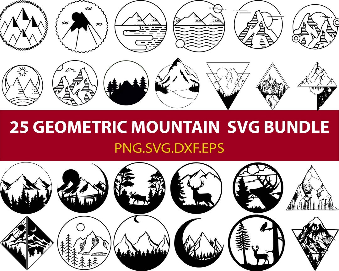 Geometric Mountain Svg Bundle, Mountains Svg, Mountain Scene Svg ...