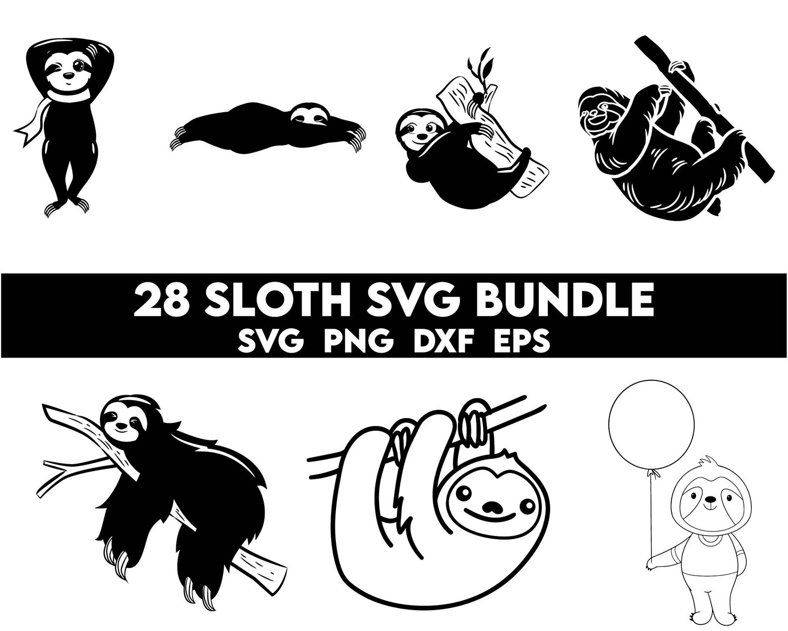 Sloth SVG Bundle, Funny Lazy Sloths Svg, Sleeping Sloth Silhouette ...