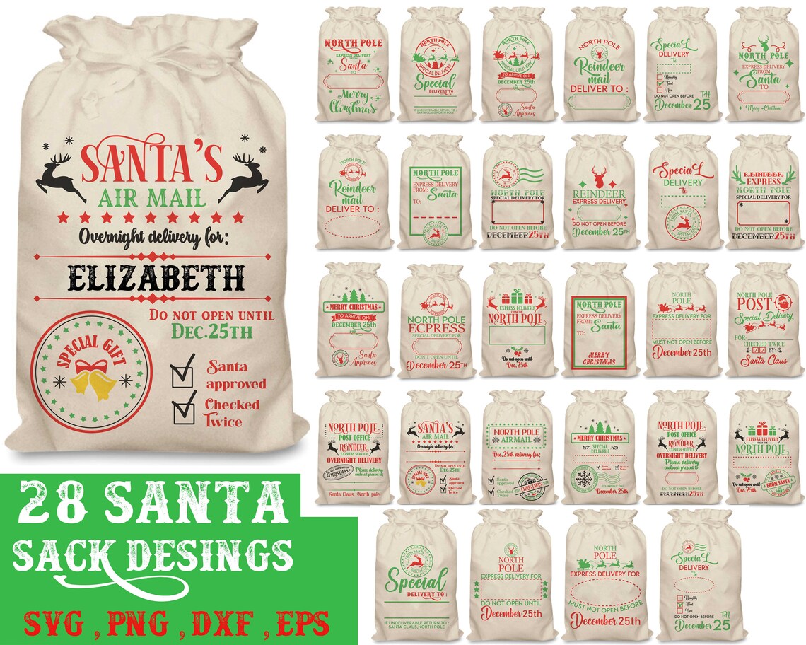 Santa Sack Svg Bundle, Santa Bag Svg, Christmas Santa Sack Svg, Santa ...
