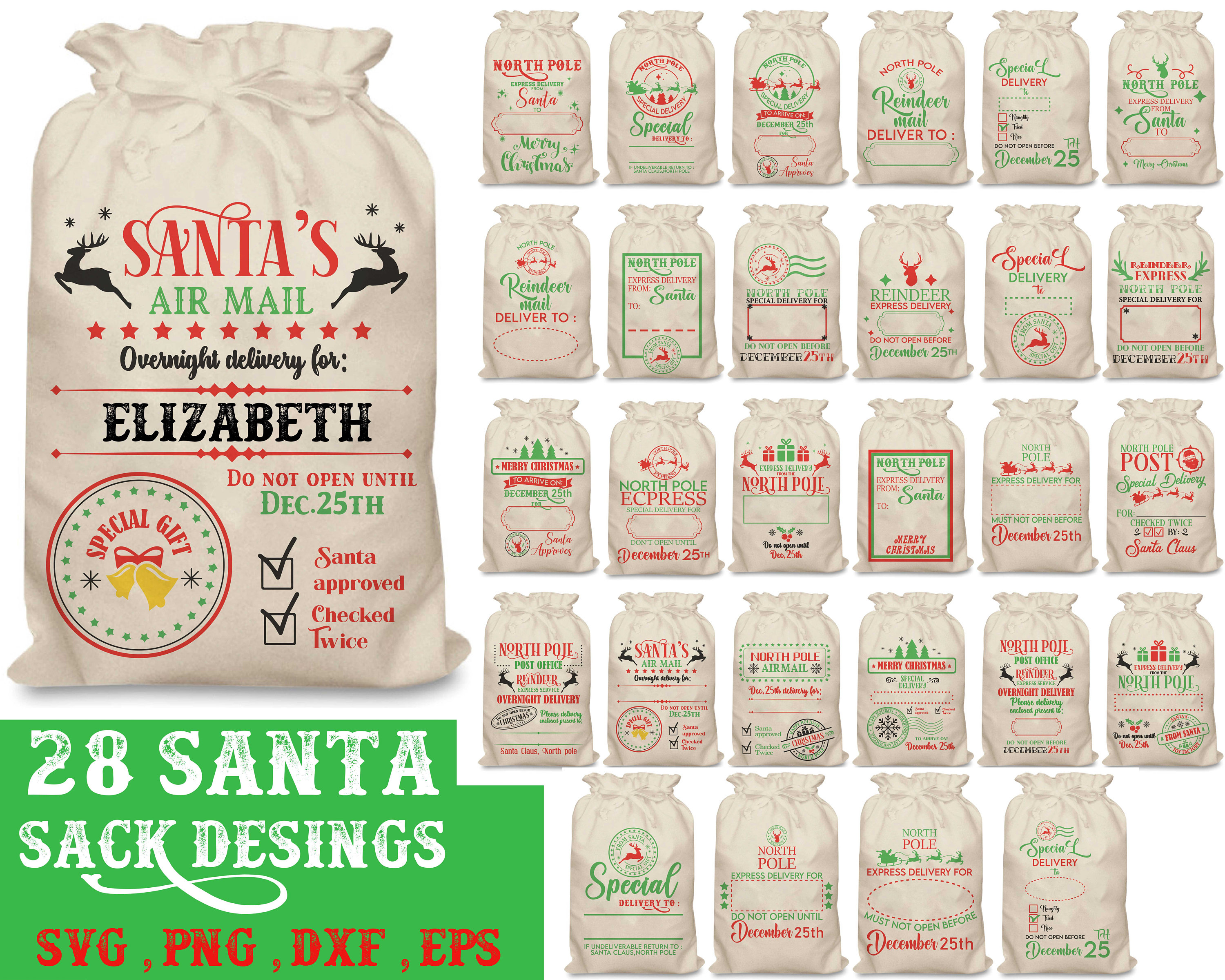 Santa Sack Svg Bundle, Santa Bag Svg, Christmas Santa Sack Svg, Santa ...
