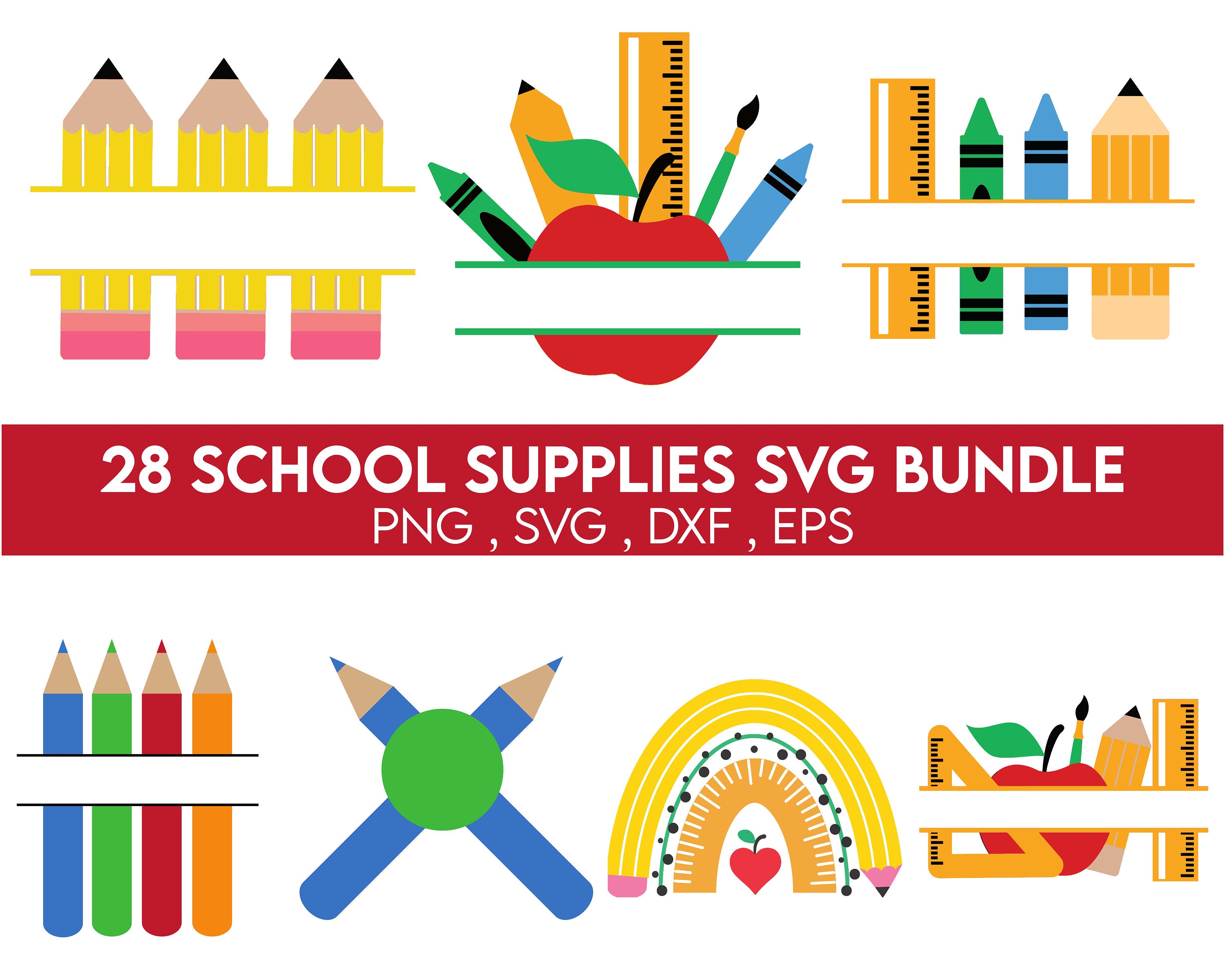 School Supplies SVG Bundle, School Supplies Png, Pencils, Crayons, Cute ...