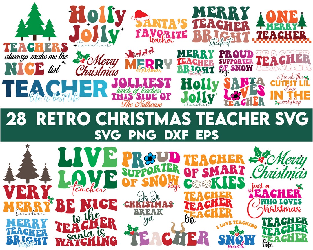 Christmas Teacher Svg Png Bundle, Retro Teacher Christmas Svg, Merry ...