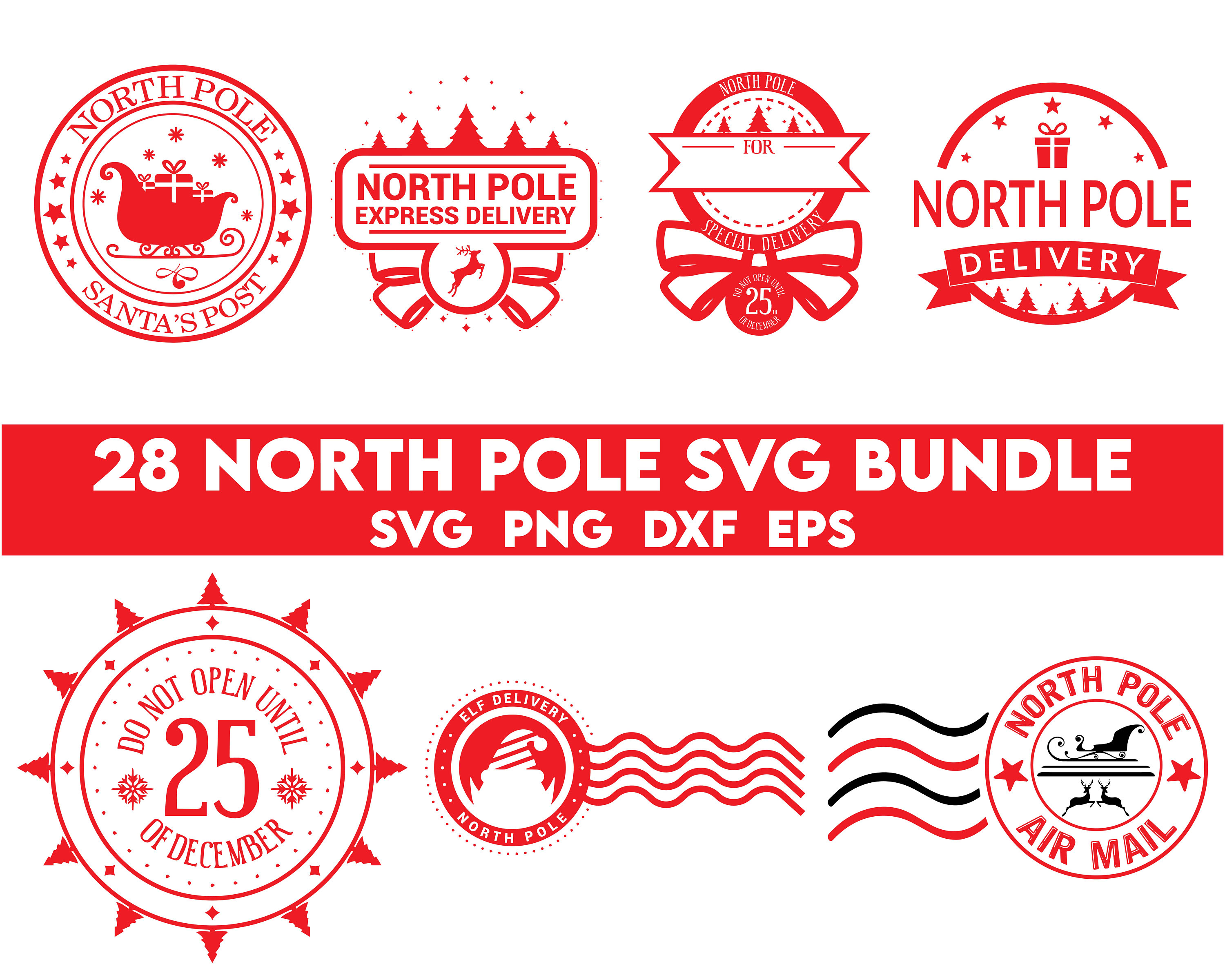 North Pole Svg Bundle, Santa Stamp SVG, Christmas Stamps SVG, Christmas ...
