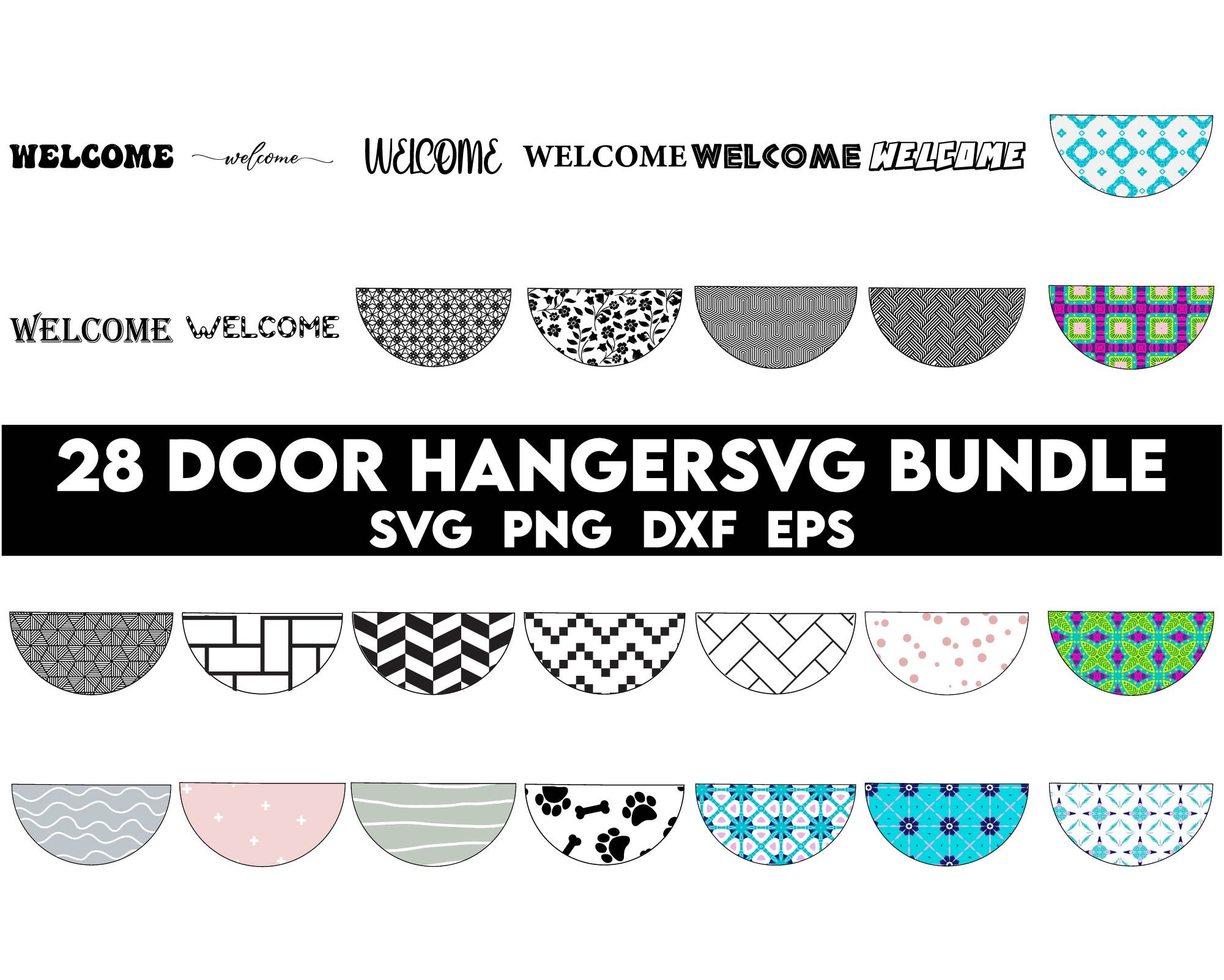 Door Hanger SVG Bundle, Round Welcome Signs, Round Sign Patterns ...