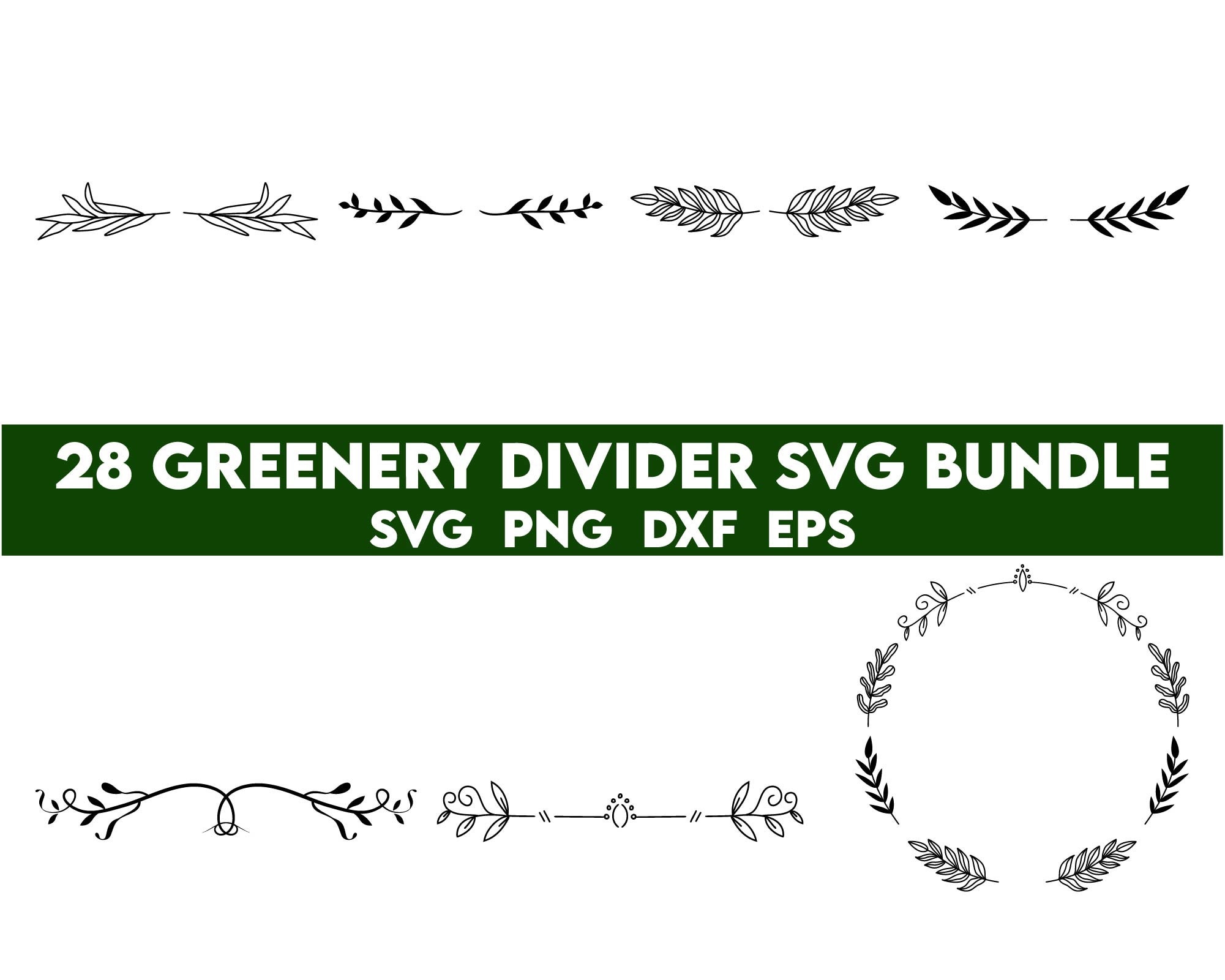 Greenery Text Divider Svg Bundle, Leaf Border Svg, Hand Drawn Svg ...