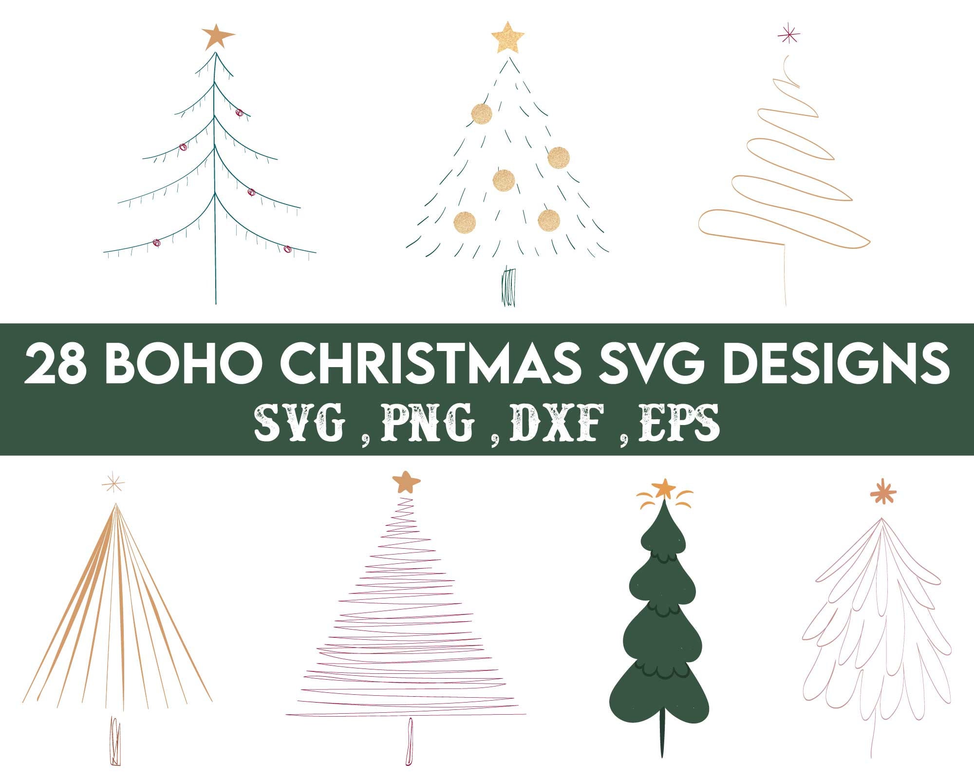 Boho Christmas Tree SVG Bundle, Retro Christmas Tree Svg, Boho ...