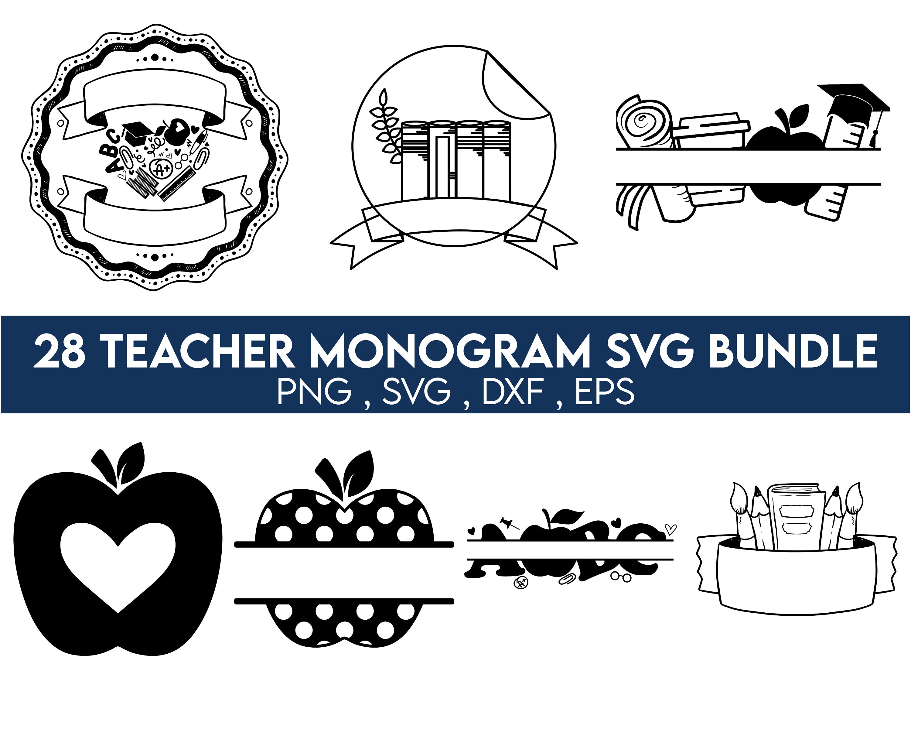 Teacher Monogram Svg Bundle, Teacher Shirt Svg, Back to School Svg ...