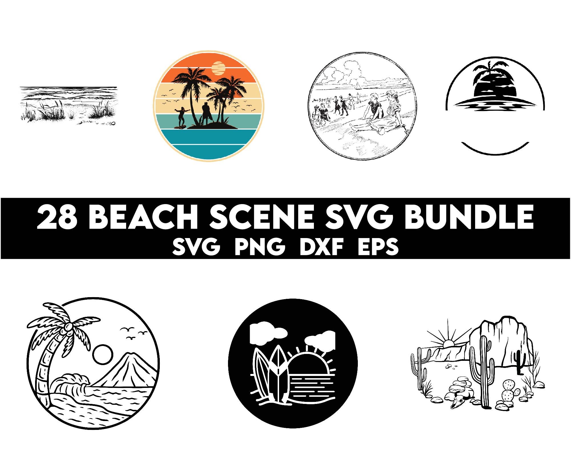 Beach Scene Svg Bundle, Beach Life Svg, Island Palm Tree Svg, Tropical ...