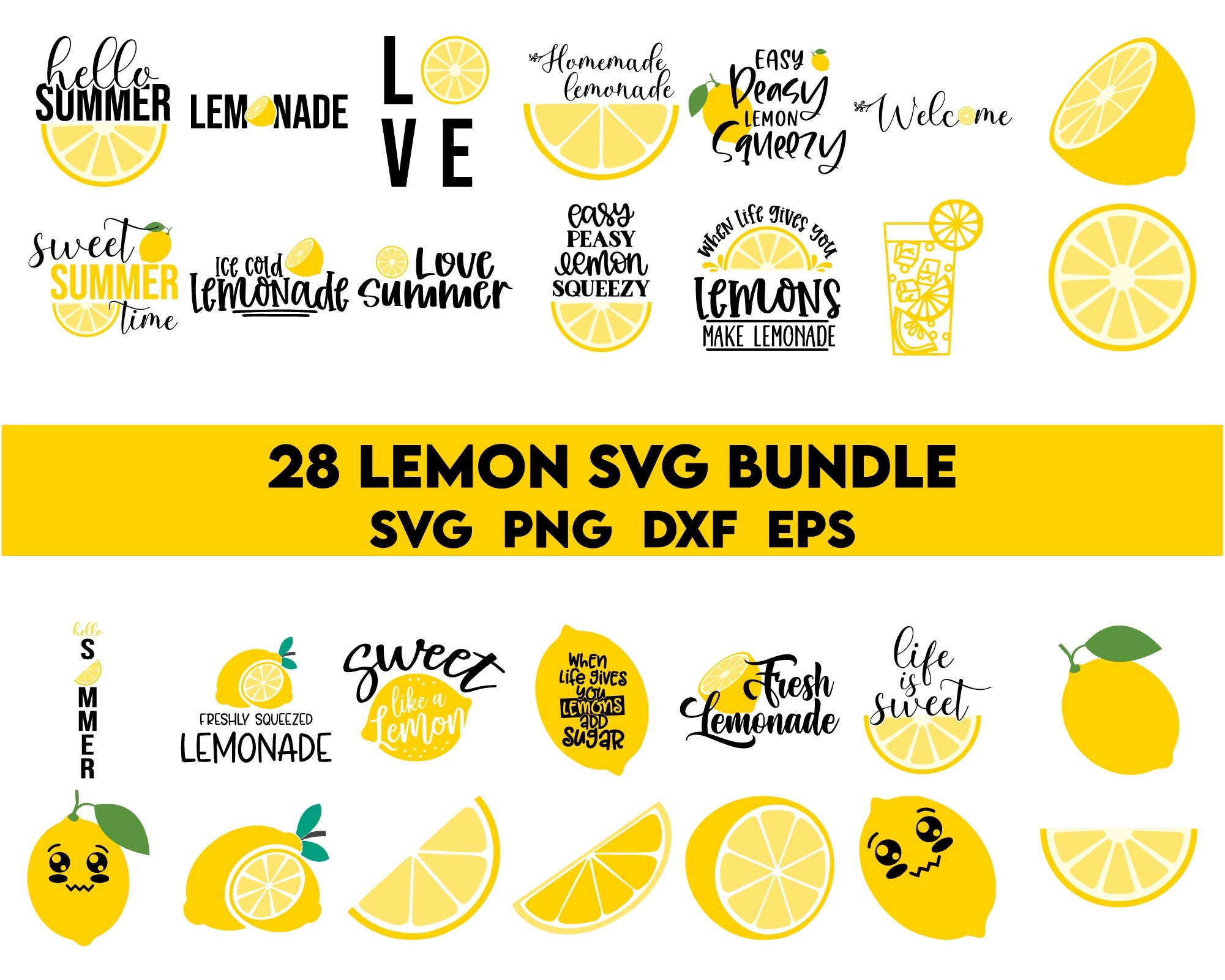 Lemon Svg Bundle, Summer Svg, Summer Svg Bundle, Lemonade Svg, Hello ...