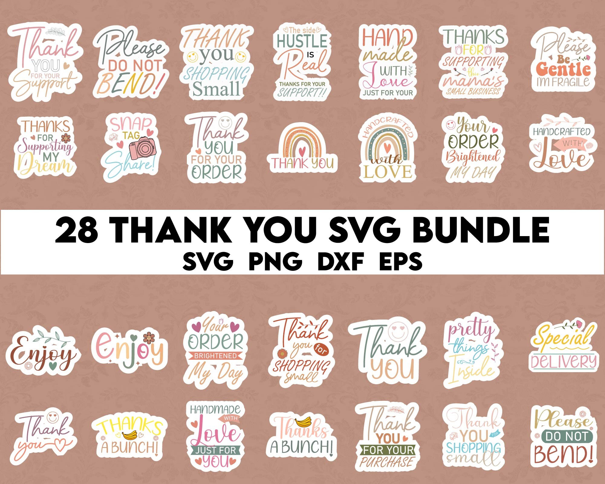 Boho Thank You Stickers Svg Bundle, Thank You Stickers for Small ...