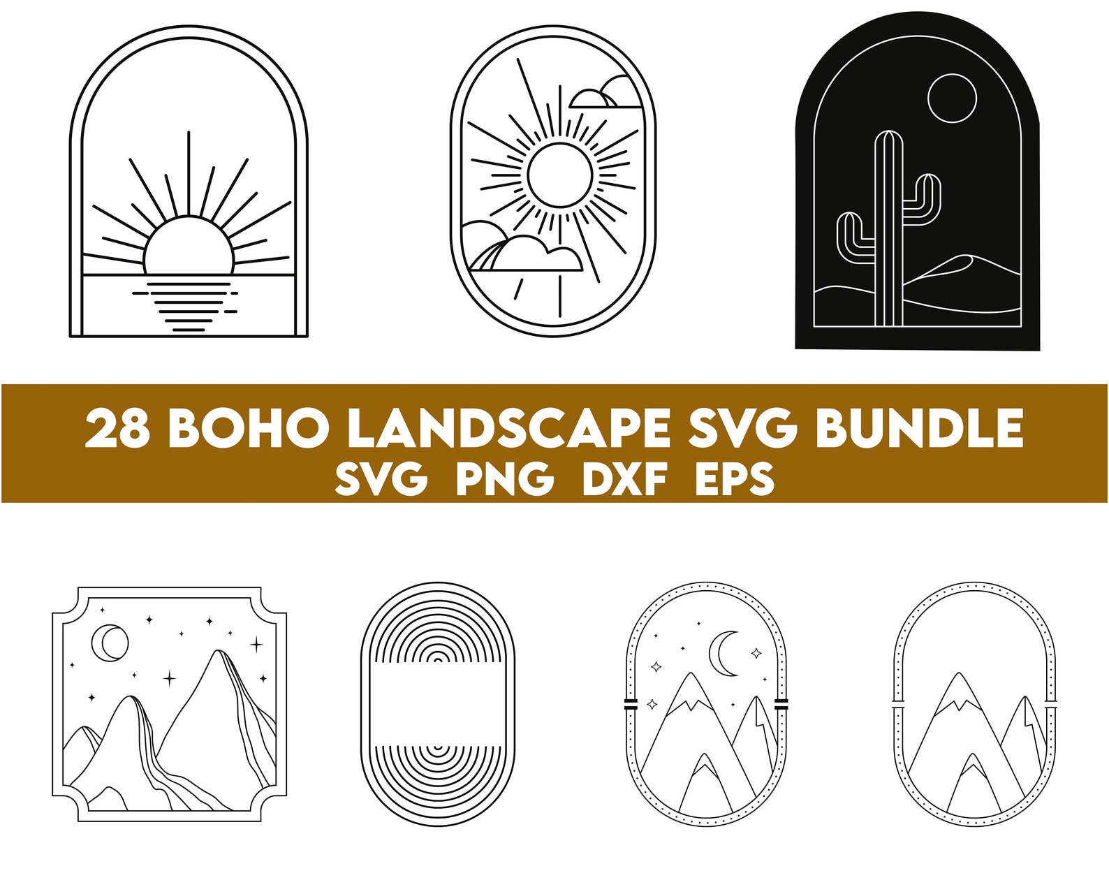 Boho Landscape Svg Bundle, Mountain Svg, Geometric Mountain Svg, Flower ...