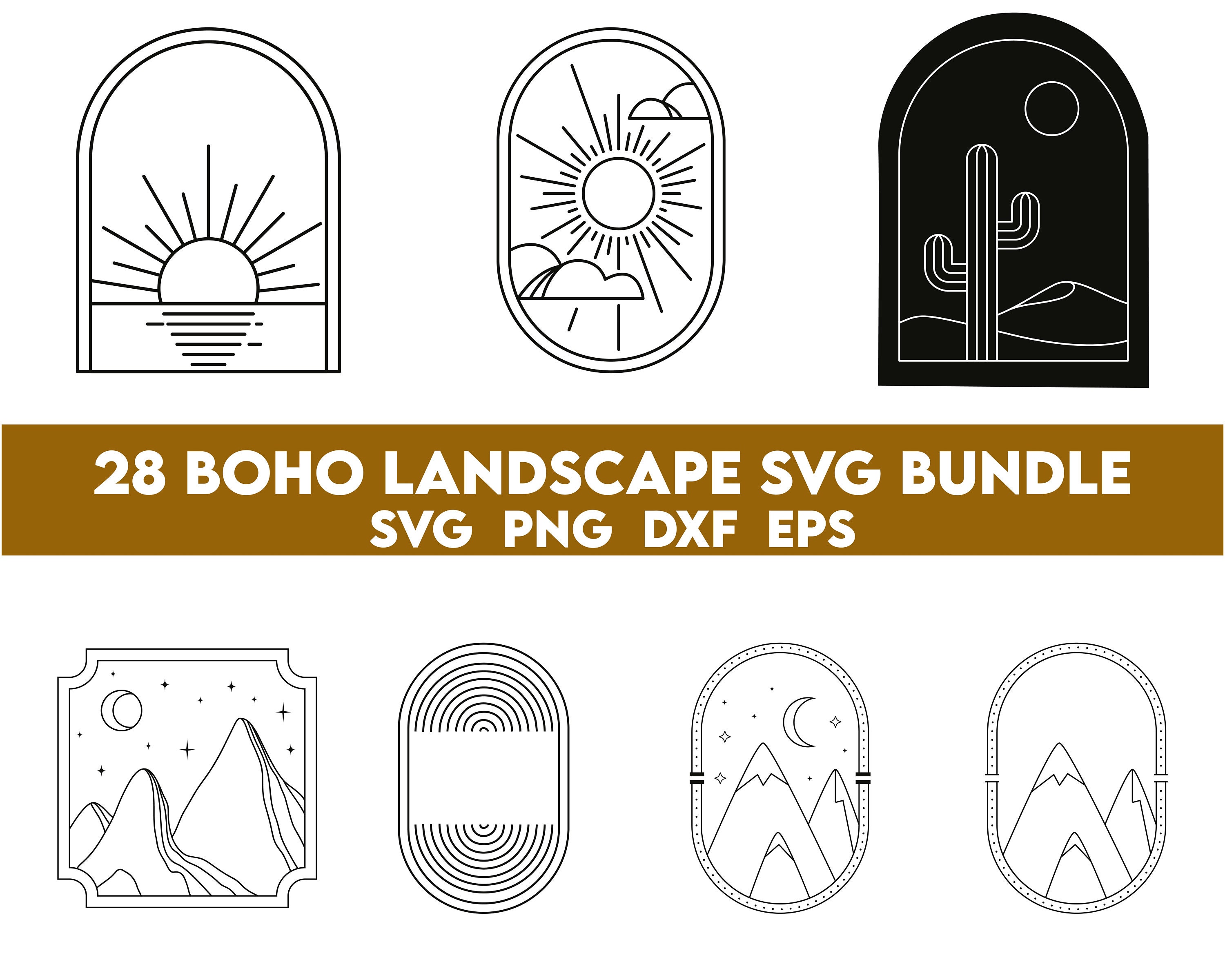 Boho Landscape Svg Bundle, Mountain Svg, Geometric Mountain Svg, Flower ...
