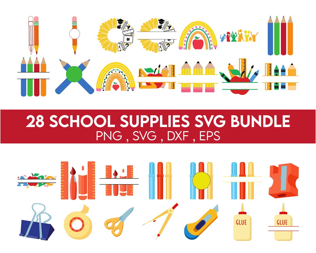 School Supplies SVG Bundle, School Supplies Png, Pencils, Crayons, Cute ...