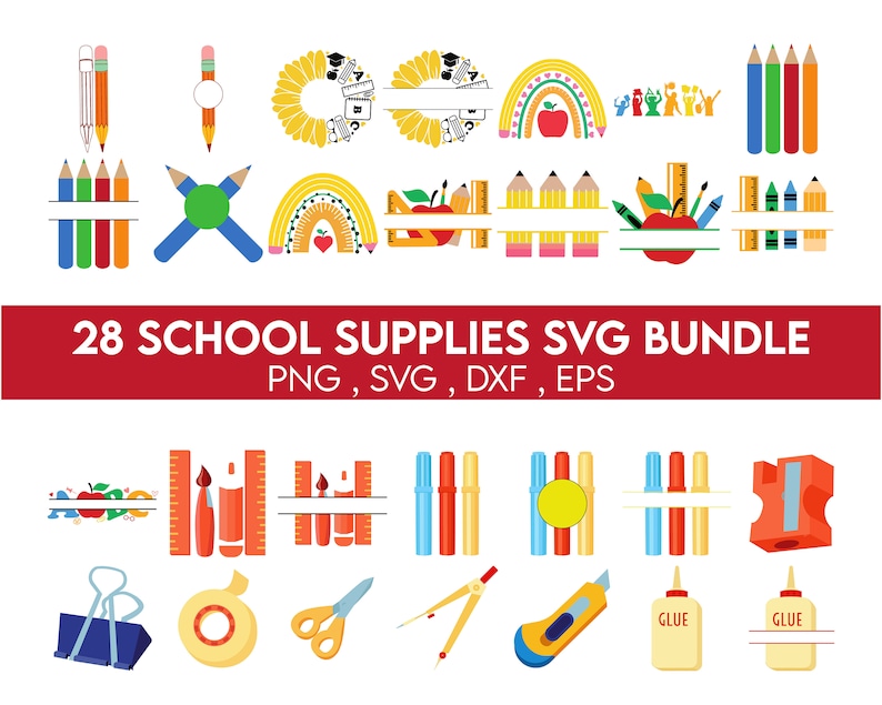 School Supplies SVG Bundle, School Supplies Png, Pencils, Crayons, Cute ...