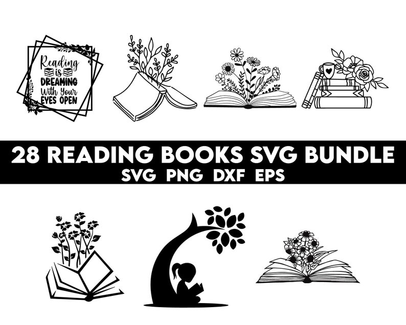 Reading Book Svg Bundle, Book Lover Svg, Book Svg, Library Svg, Book ...