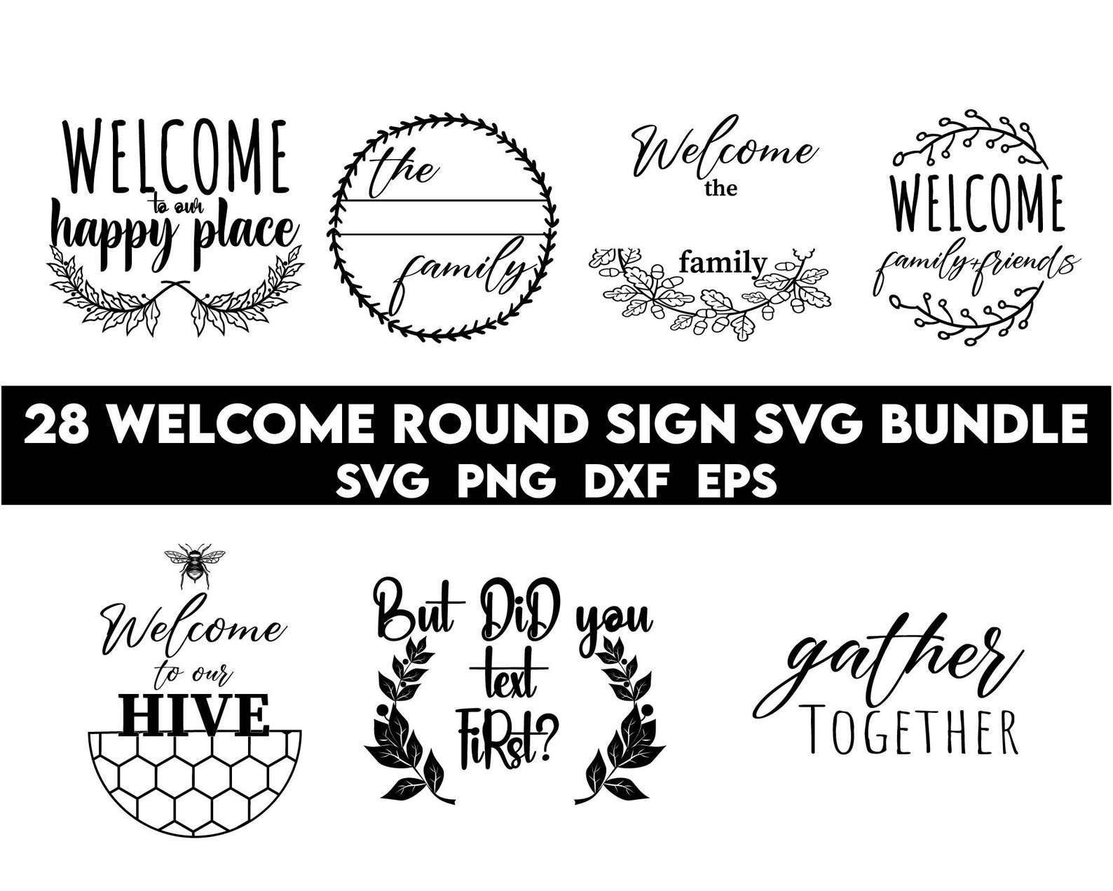 Round Sign Svg Bundle, Circle Sign Svg, Porch Sign Svg, Welcome Sign ...