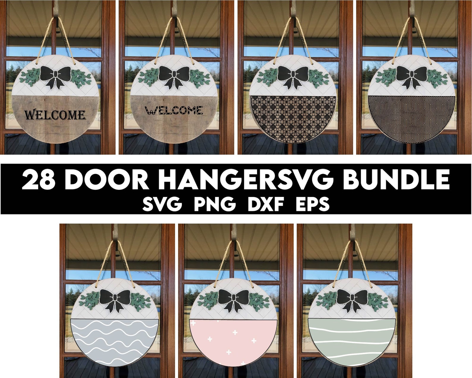 Door Hanger SVG Bundle, Round Welcome Signs, Round Sign Patterns ...