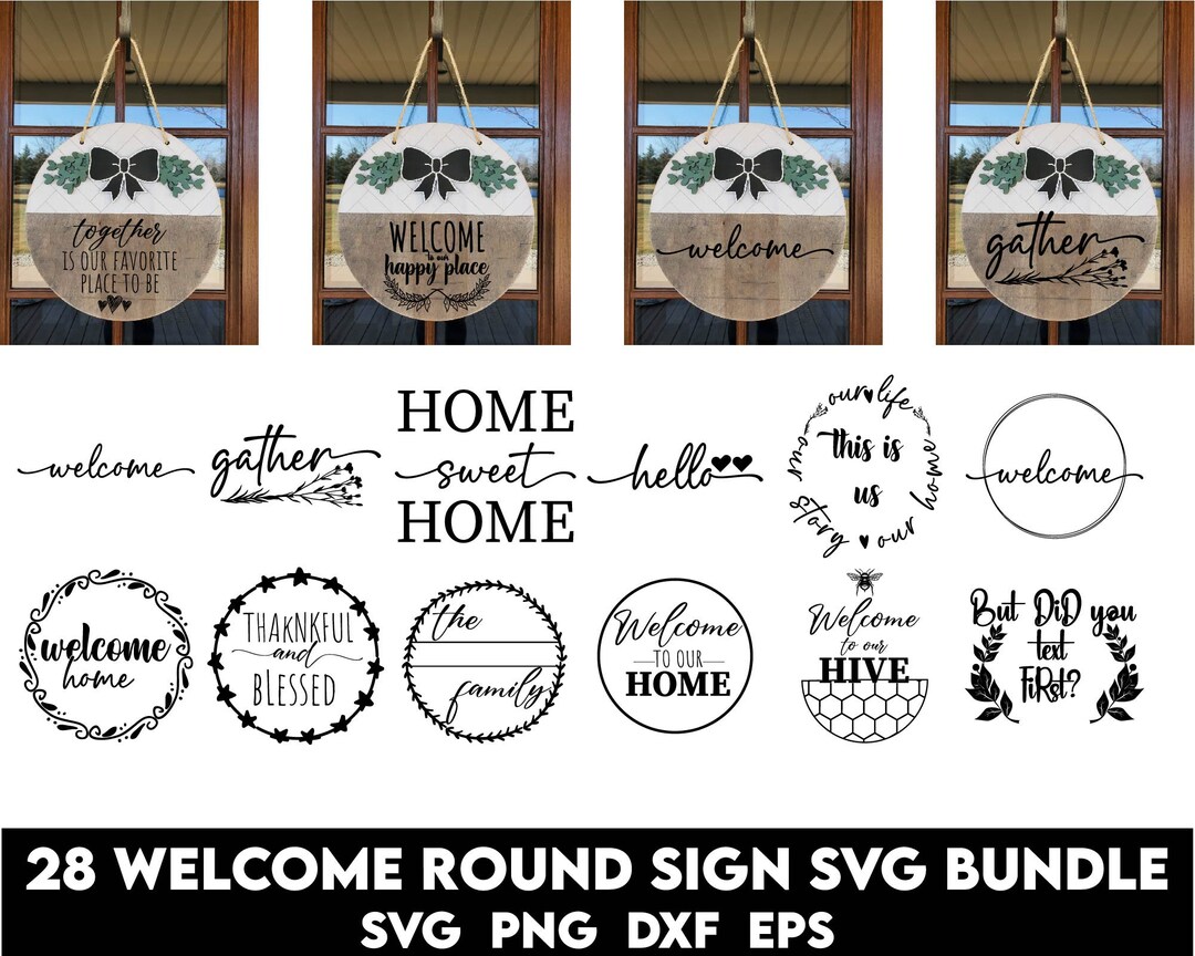 Round Sign Svg Bundle, Circle Sign Svg, Porch Sign Svg, Welcome Sign ...