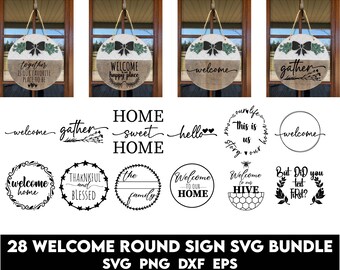 Round Sign Svg Bundle, Circle Sign Svg, Porch Sign Svg, Welcome Sign ...