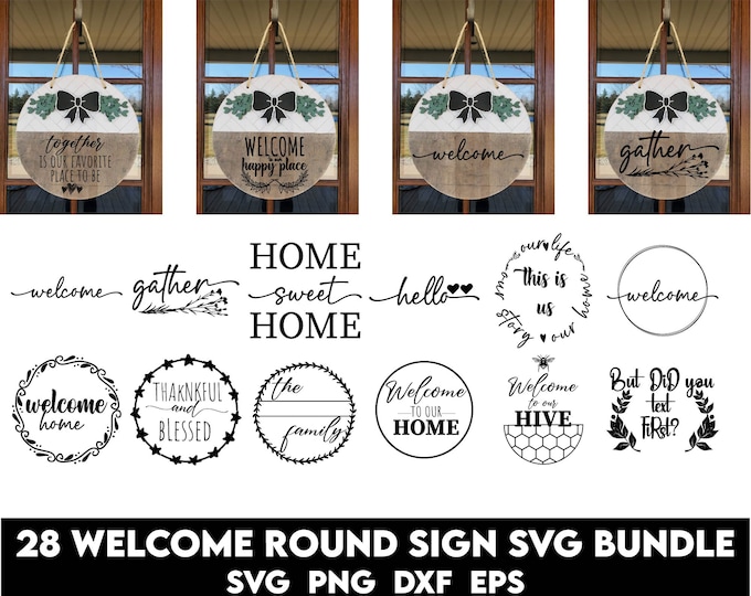 Round Sign Svg Bundle, Circle Sign Svg, Porch Sign Svg, Welcome Sign ...