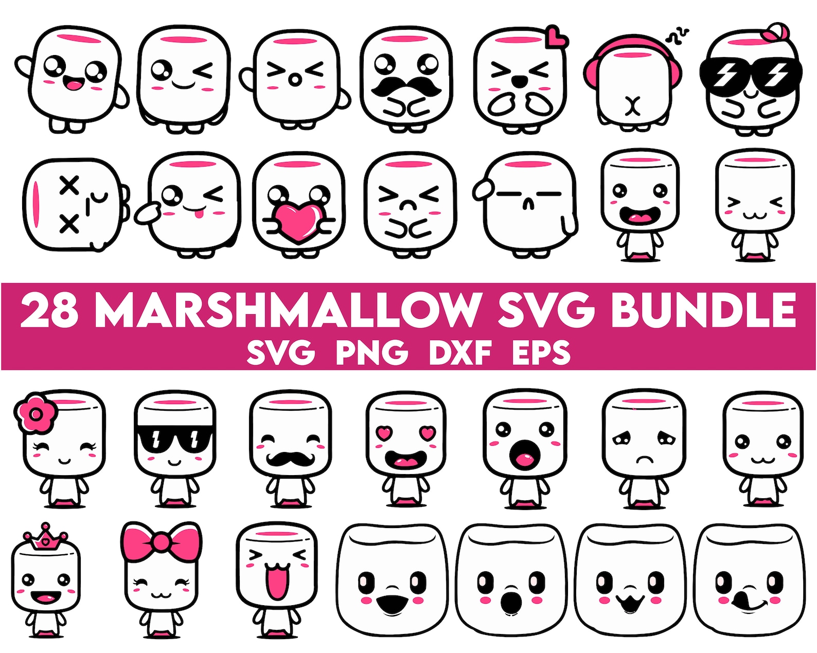 Marshmallow SVG Bundle, Kawaii Marshmallow Face SVG, Camping Svg ...