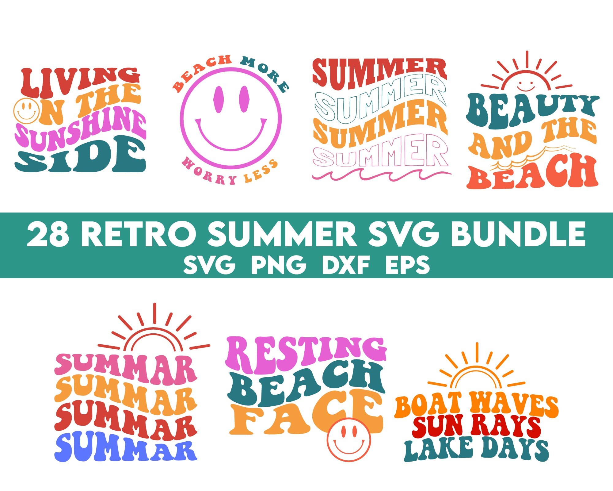 Retro Summer SVG Bundle, Summer Svg Bundle, Retro Summer Svg, Beach Svg ...