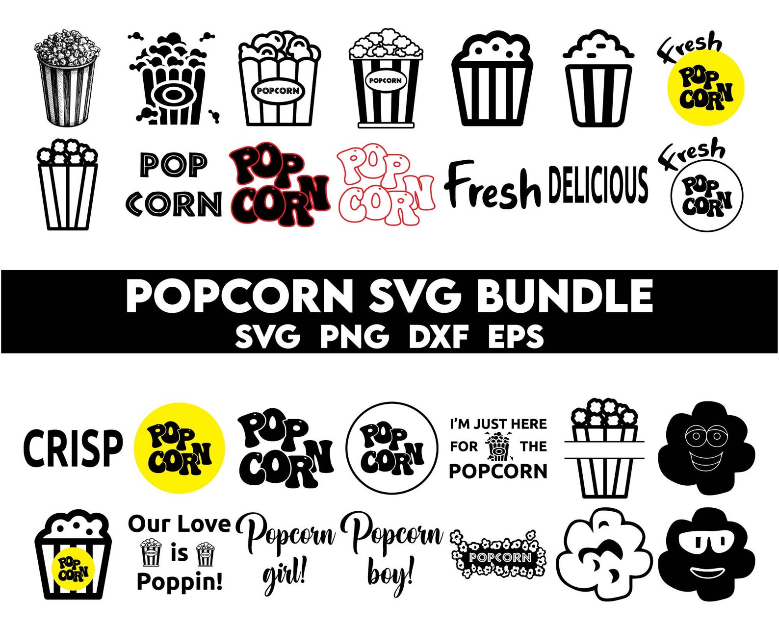 Popcorn Svg Bundle, Popcorn Box Svg, Popcorn Clipart, Popcorn ...