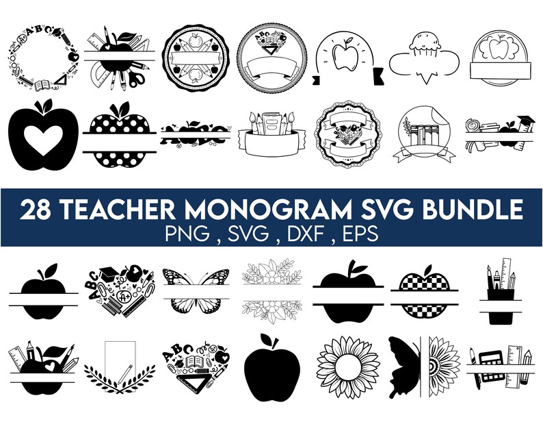Teacher Monogram Svg Bundle, Teacher Shirt Svg, Back to School Svg ...