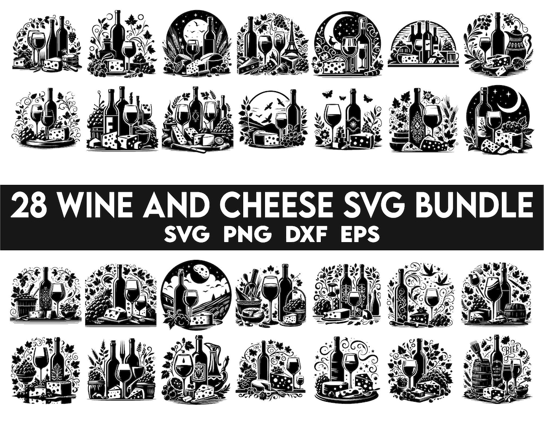 Wine and Cheese Svg Bundle, Wine Clipart, Grapevine Svg, Grape Svg, Wine Tasting Svg, Wine ...