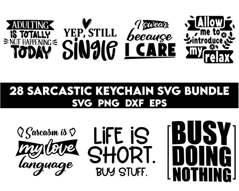 Sarcastic Keychain SVG Bundle, Funny Keychain Quotes SVG, Hand Lettered ...