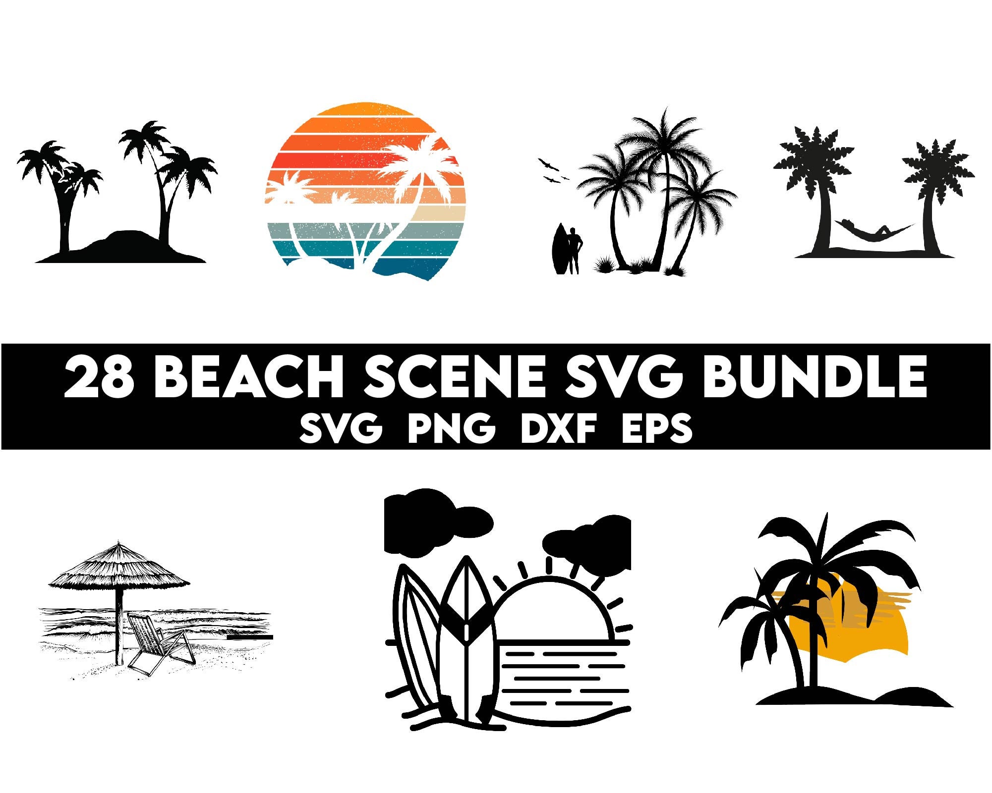 Beach Scene Svg Bundle, Beach Life Svg, Island Palm Tree Svg, Tropical ...