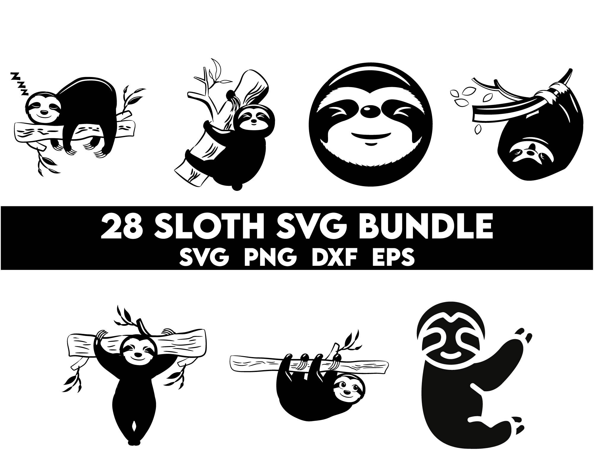 Sloth SVG Bundle, Funny Lazy Sloths Svg, Sleeping Sloth Silhouette ...