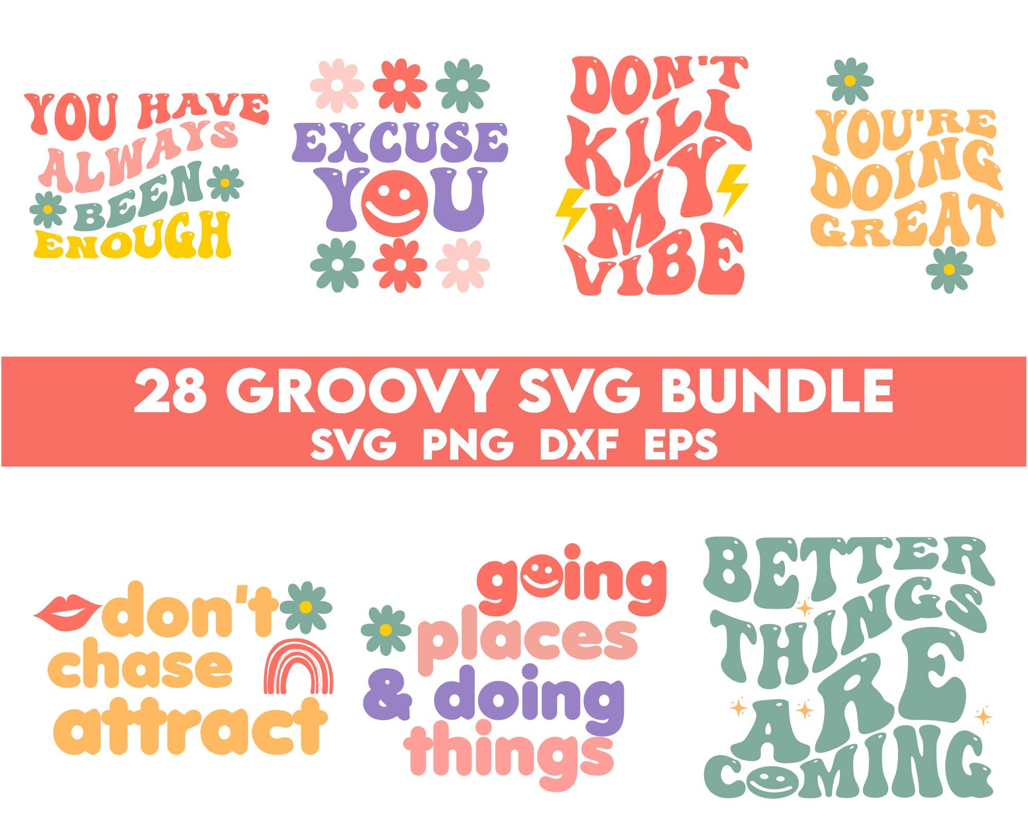 Groovy Svg Bundle, Boho Svg, Hippie Svg, Aesthetic Svg, Inspirational ...
