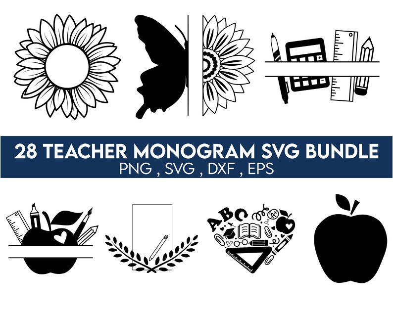 Teacher Monogram Svg Bundle, Teacher Shirt Svg, Back to School Svg ...