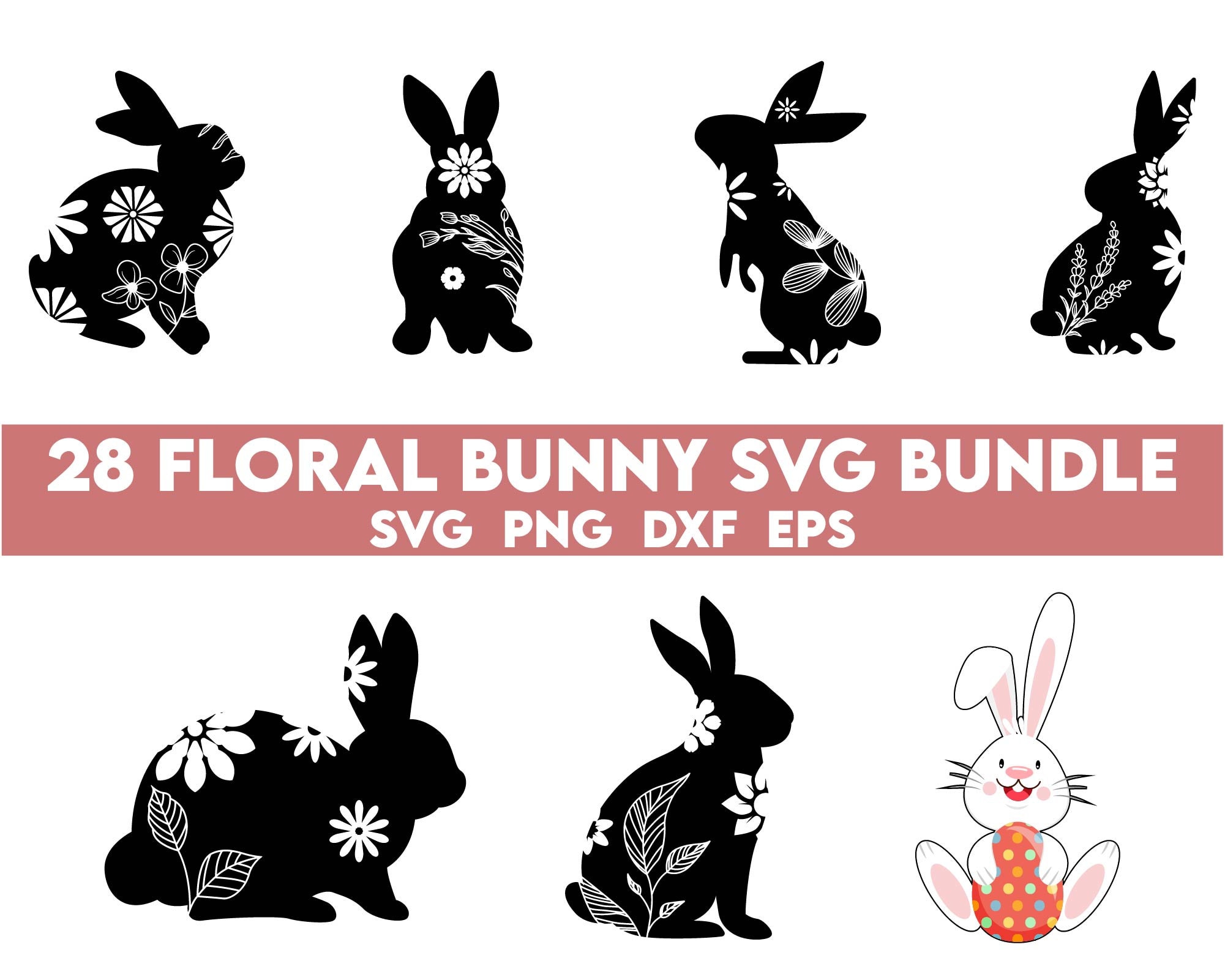 Floral Bunny SVG Bundle Happy Easter Svg Bunny Face Svg - Etsy