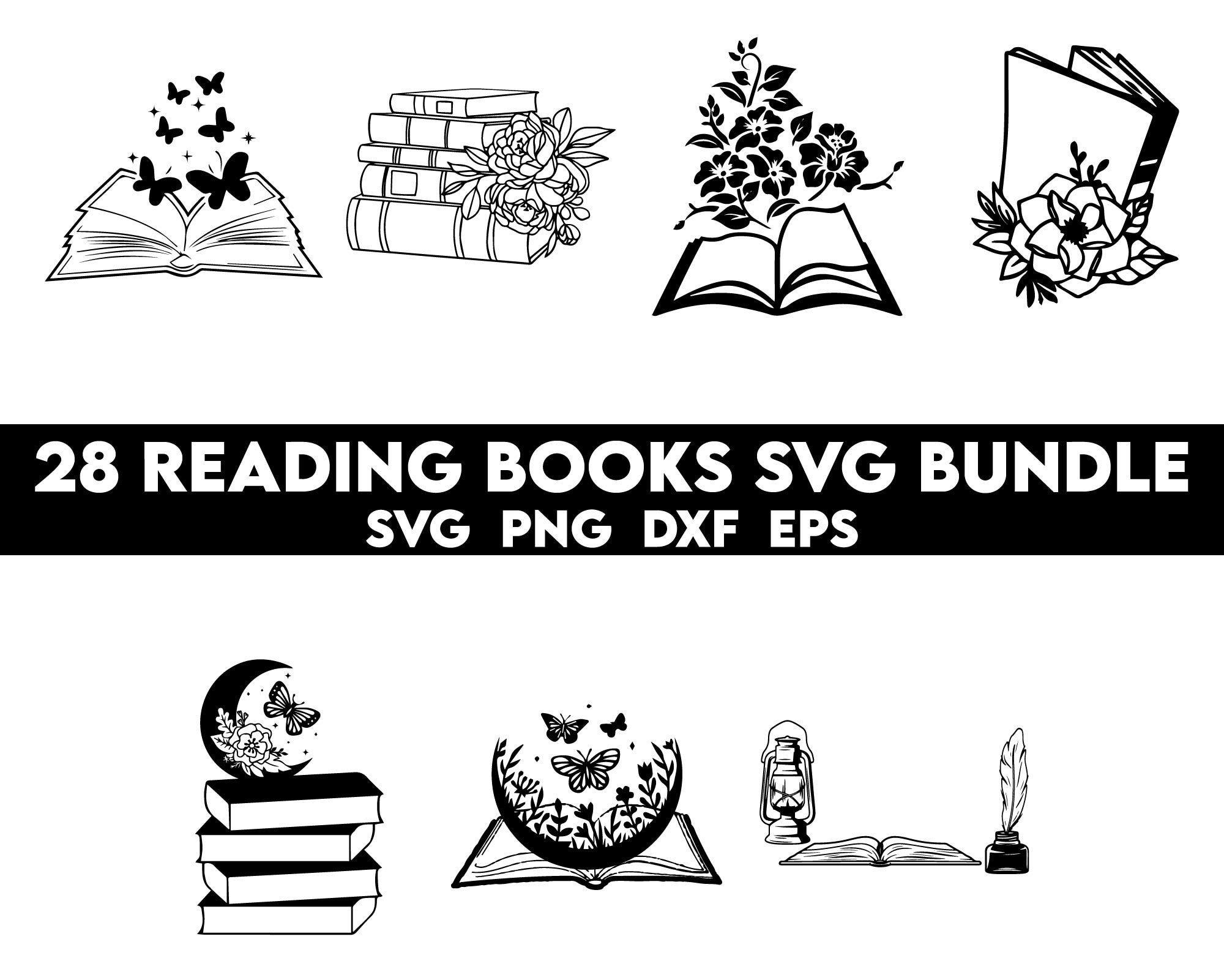 Reading Book Svg Bundle, Book Lover Svg, Book Svg, Library Svg, Book ...