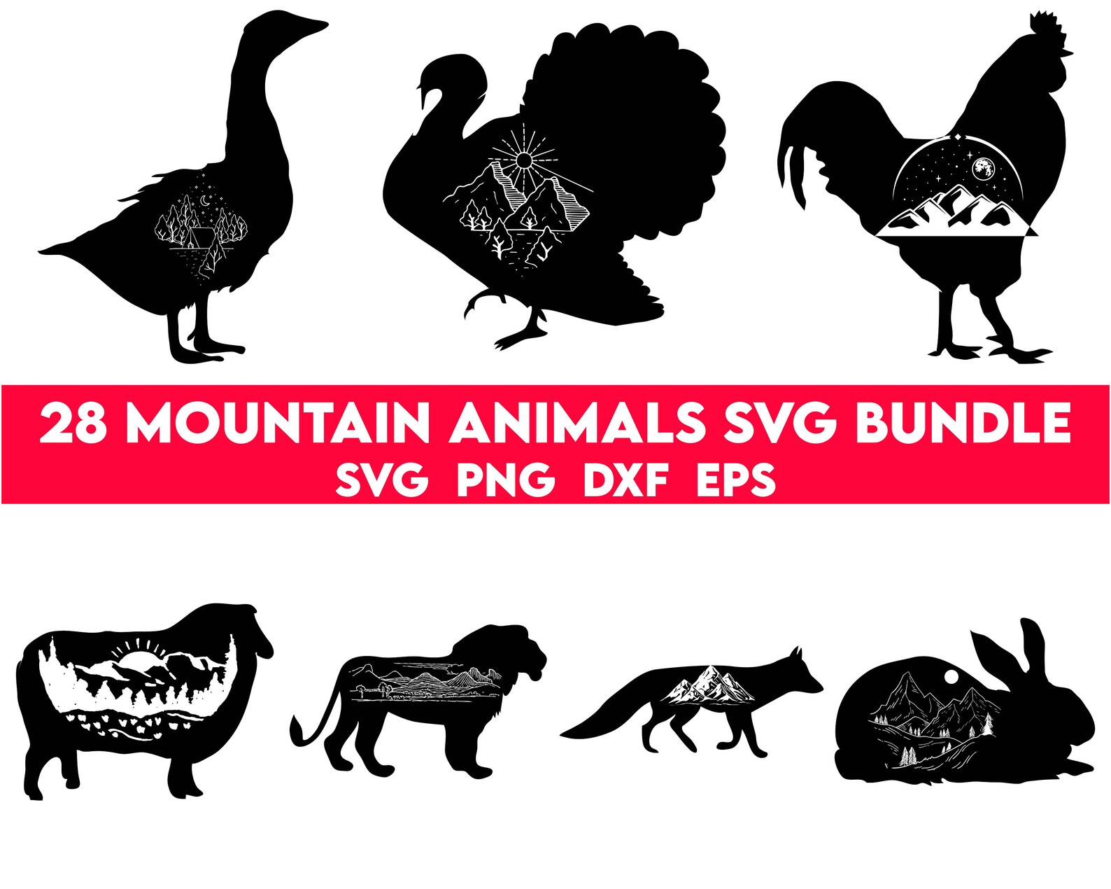 Mountain Animals Bundle SVG, Outdoors Svg, Bear Svg, Moose Svg, Wolf ...