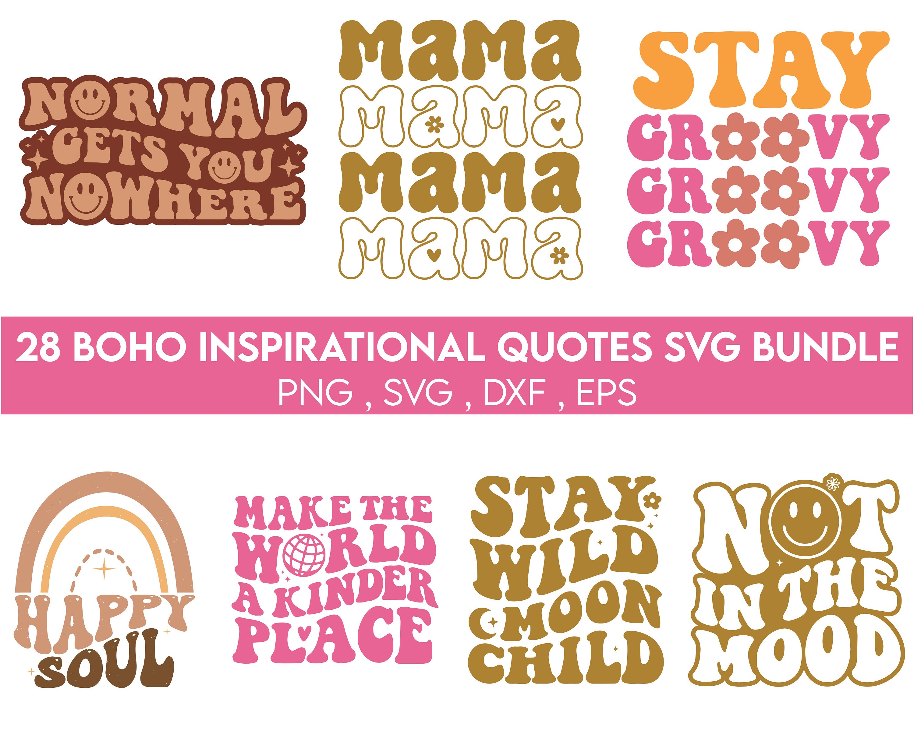 Boho Inspirational Quotes Svg Png Bundle, Boho Stickers Svg, Retro ...