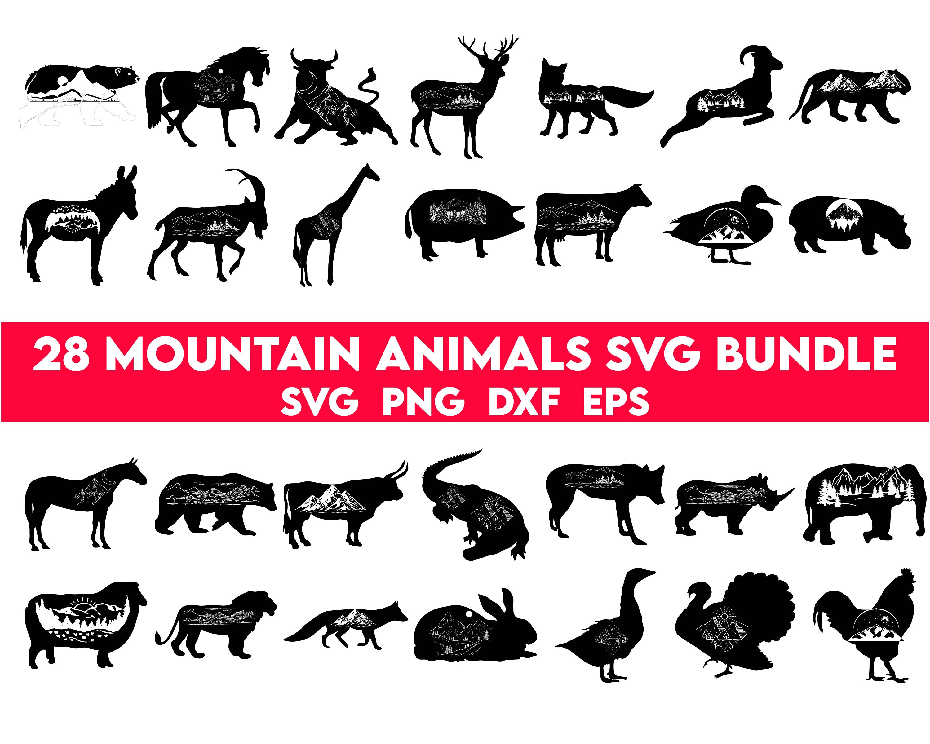 Mountain Animals Bundle SVG, Outdoors Svg, Bear Svg, Moose Svg, Wolf ...
