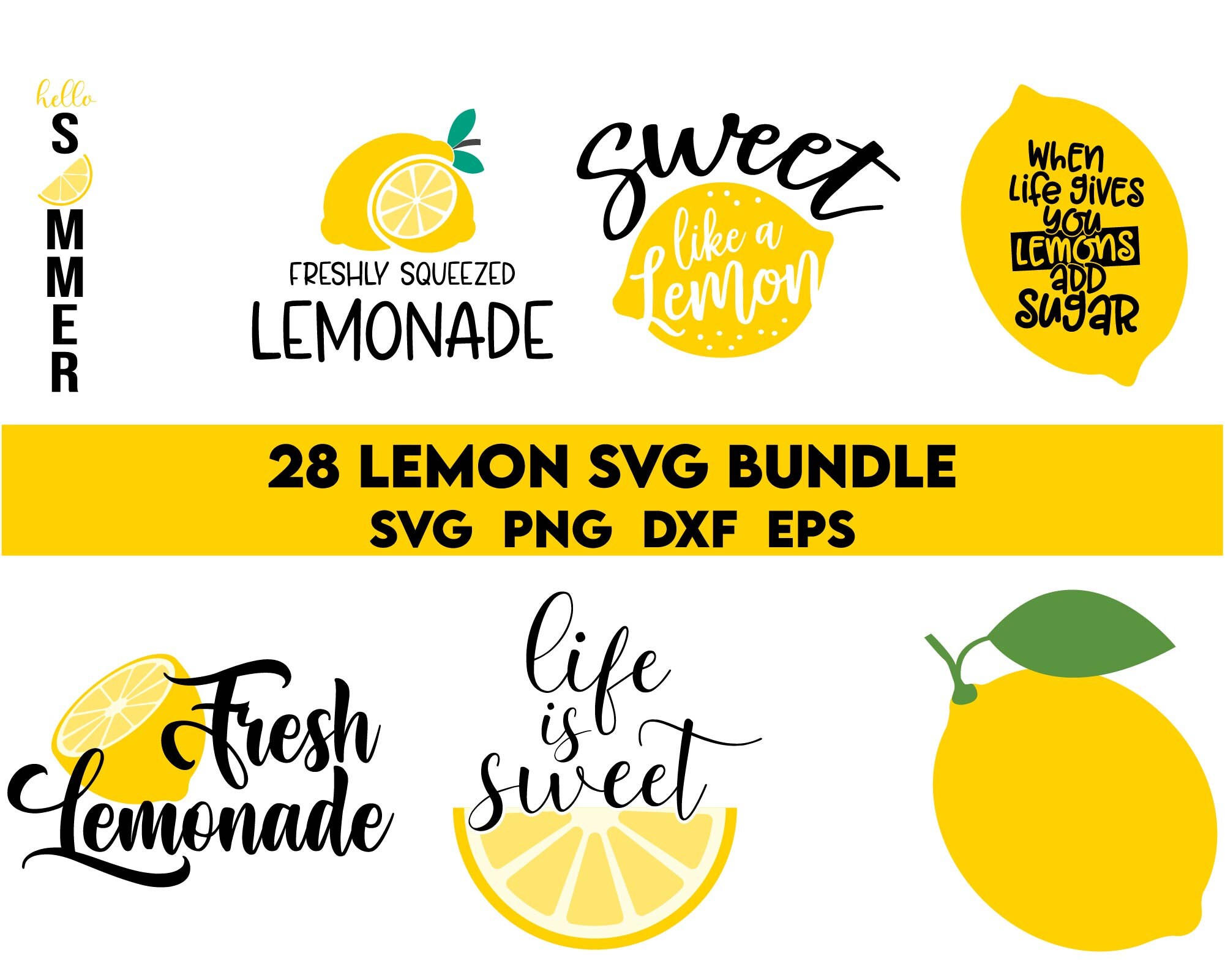 Lemon Svg Bundle, Summer Svg, Summer Svg Bundle, Lemonade Svg, Hello ...