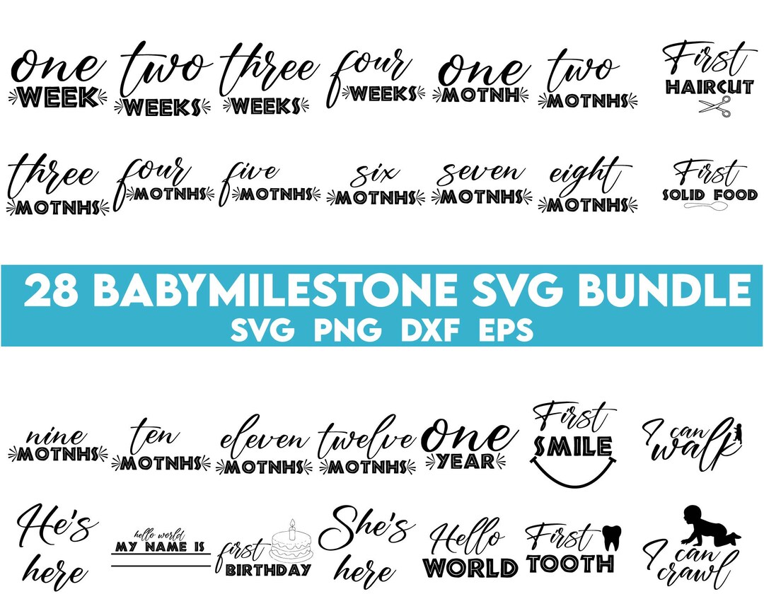 Baby Milestone Svg Bundle, Milestone Svg, Monthly Milestone, Baby Svg ...