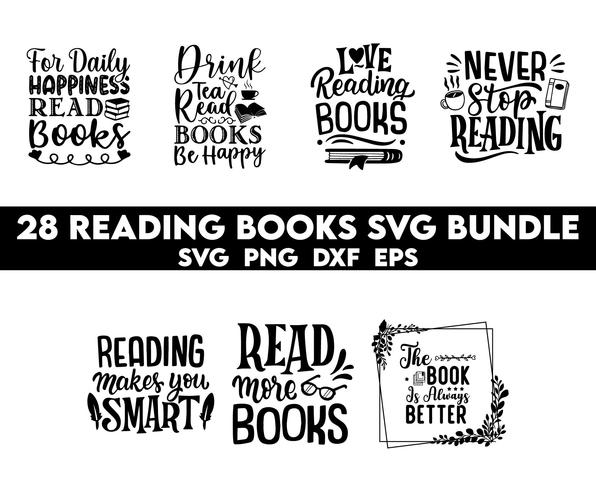 Reading Book Svg Bundle, Book Lover Svg, Book Svg, Library Svg, Book ...