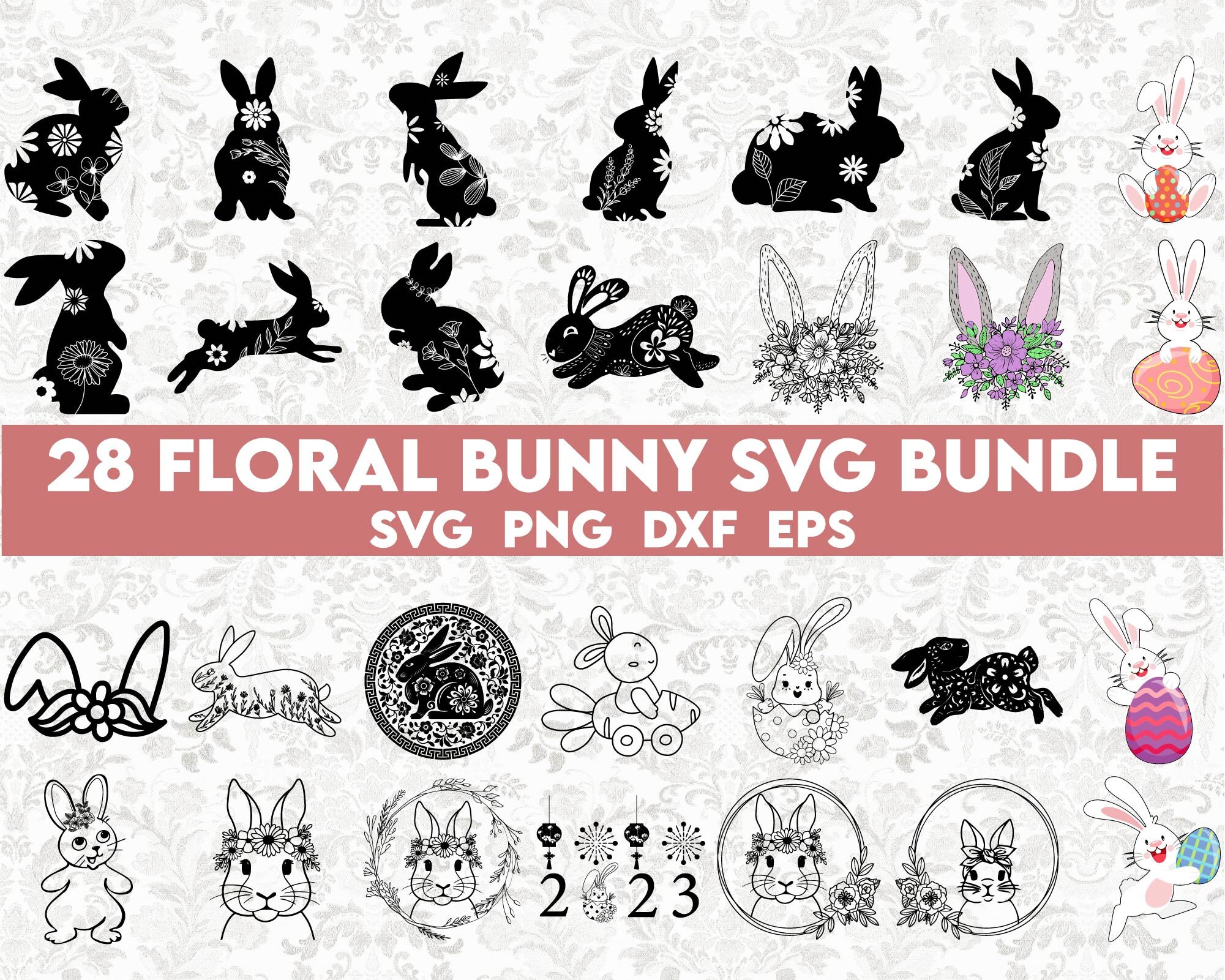 Floral Bunny SVG Bundle Happy Easter Svg Bunny Face Svg - Etsy