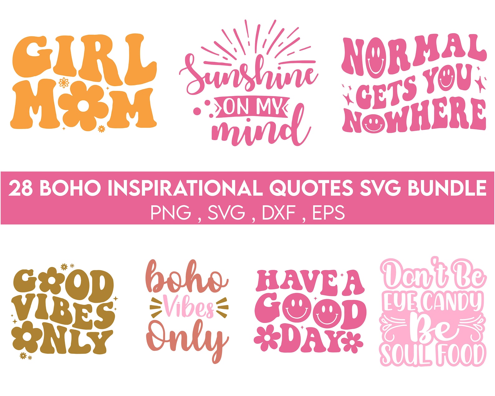 Boho Inspirational Quotes Svg Png Bundle, Boho Stickers Svg, Retro ...