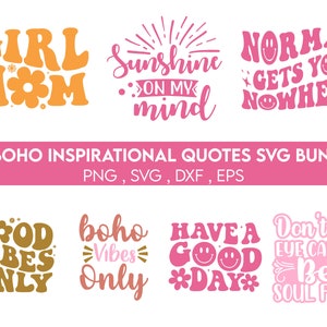 Boho Inspirational Quotes Svg Png Bundle, Boho Stickers Svg, Retro ...