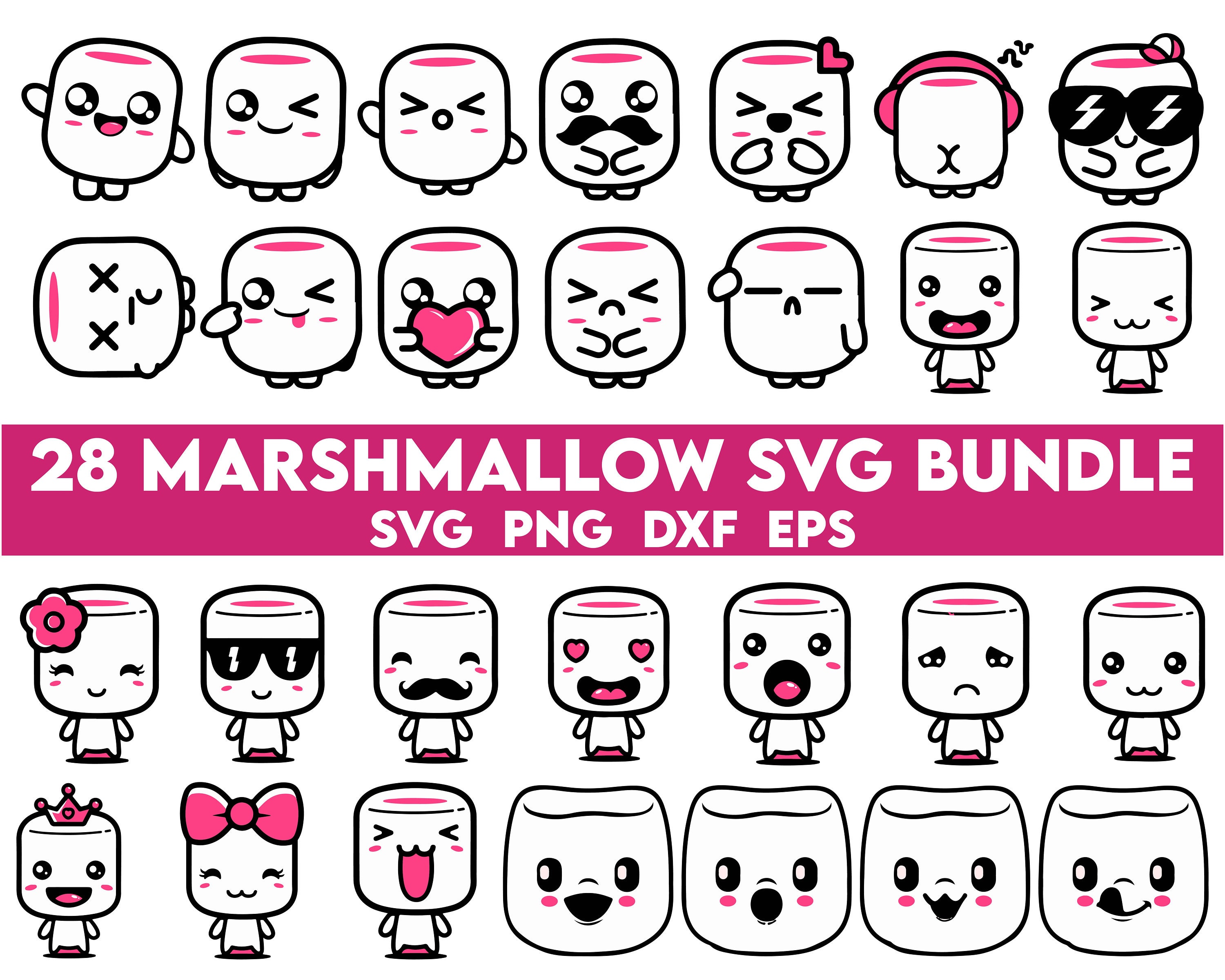 Marshmallow SVG Bundle, Kawaii Marshmallow Face SVG, Camping Svg ...